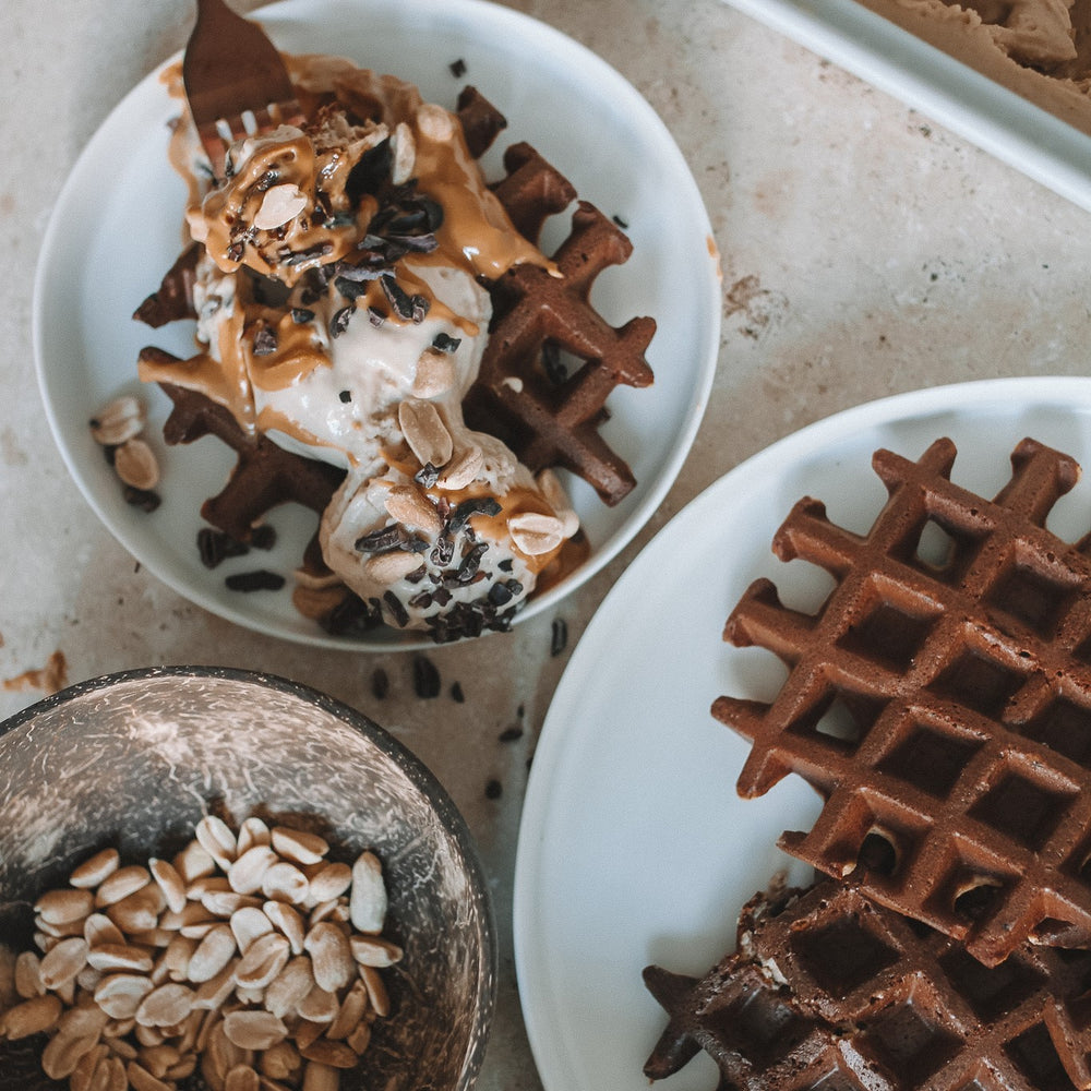 Triple Peanut Butter Waffles - Coconut Bowls